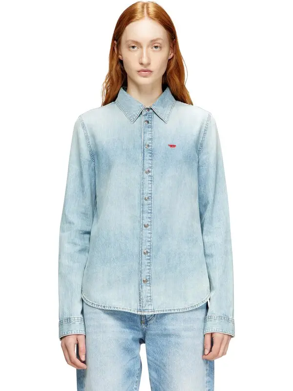 DIESEL® Embroidered Logo Denim Shirt - Blue