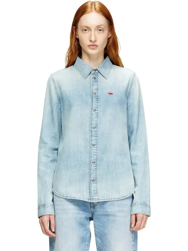 DIESEL® Embroidered Logo Denim Shirt - Blue