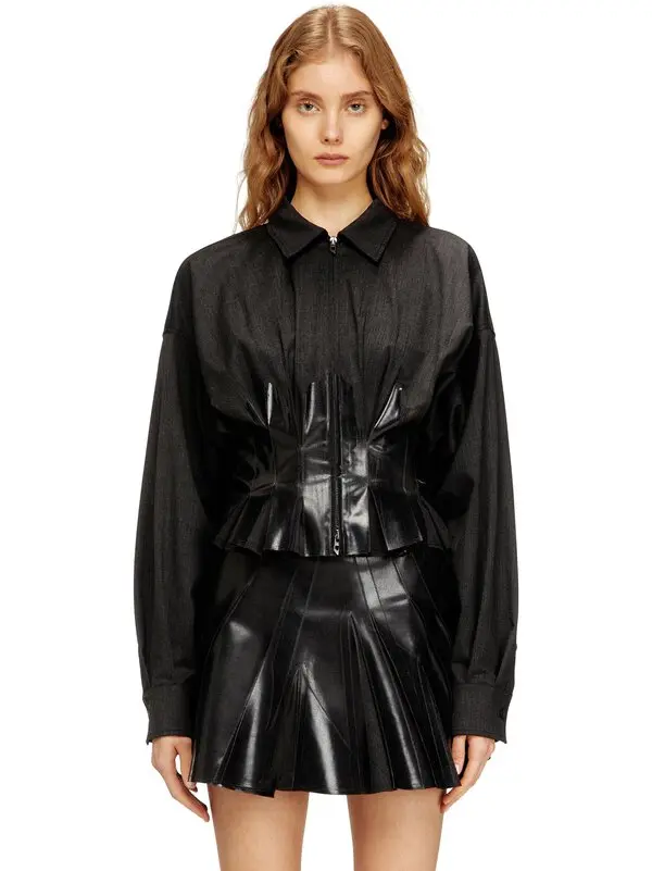 DIESEL® Tailoring Shirt-jacket With Coated Pleats - Black