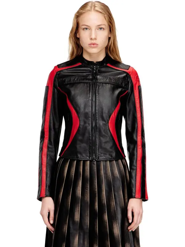 DIESEL® Color-block Leather Biker Jacket - Multicolor