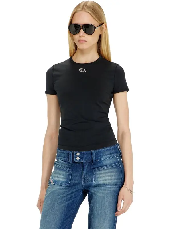 DIESEL® Slim Fit Cotton-elastane T-shirt With Injected Oval D Logo - Black