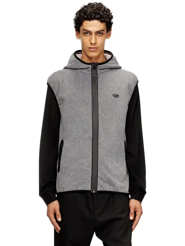 DIESEL® Sleeveless Zip-up Hoodie With Teddy Interior And Acid Wash Treatment - Grey