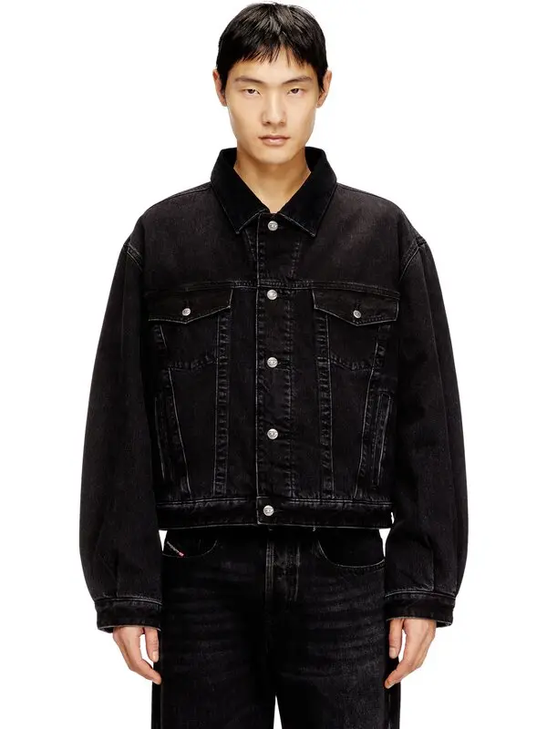 DIESEL® Padded Denim Trucker Jacket With Corduroy Collar - Black