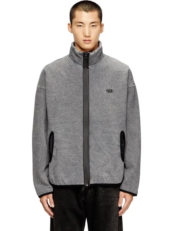 DIESEL® Zip-up Sweatshirt With Teddy Fleece Lining And Oval D Logo - Grey
