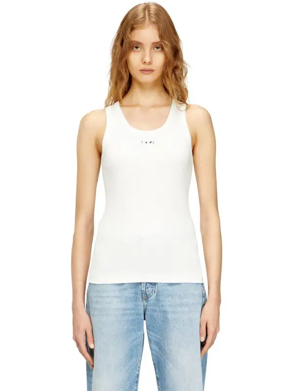 DIESEL® Slim Ribbed Tank Top With Metallic Oval D Logo - White