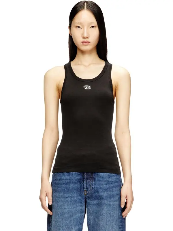 DIESEL® Slim Ribbed Tank Top With Metallic Oval D Logo - Black