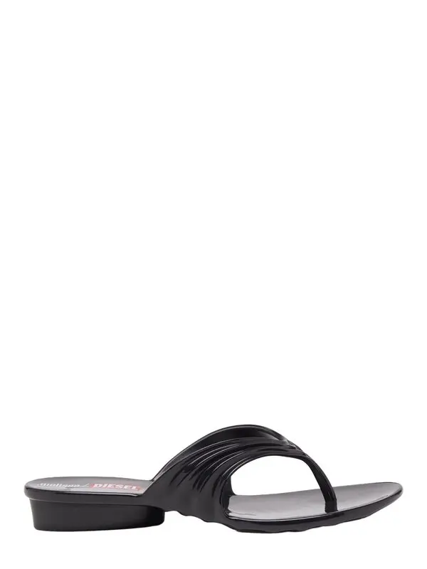 DIESEL® Sculptural Melflex Flip-flops With Block Heel - Black