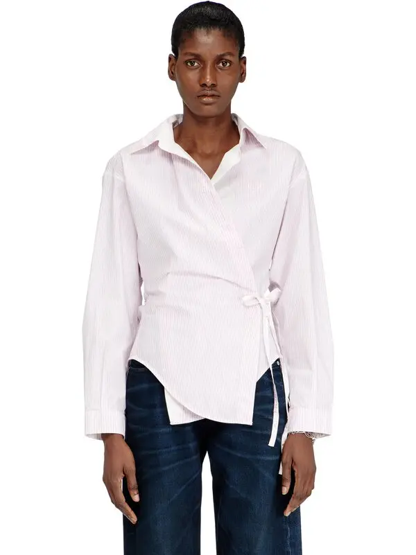 DIESEL® Pinstripe Poplin Wrap Shirt - Pink