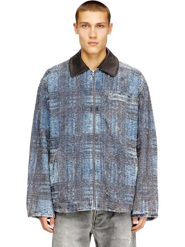 DIESEL® Graphic Bouclé Denim Jacket With Leather Collar - Multicolor