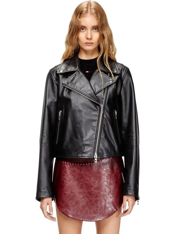 DIESEL® Waxed Leather Biker Jacket - Black