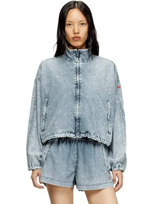 DIESEL® Cropped Recycled Nylon Taslan Jacket With Acid Wash Finish - Blue