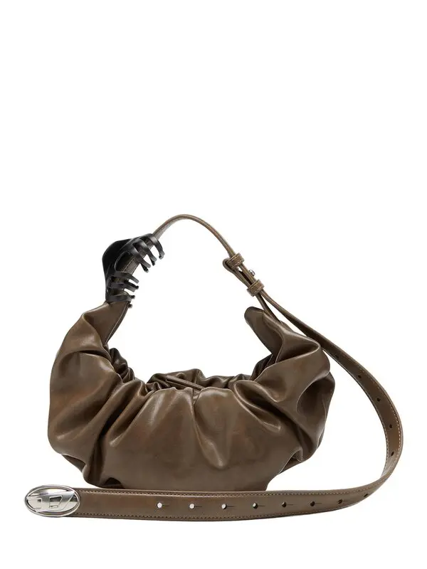 DIESEL® Scrunched Hobo Bag With Belt-inspired Handle - Brown