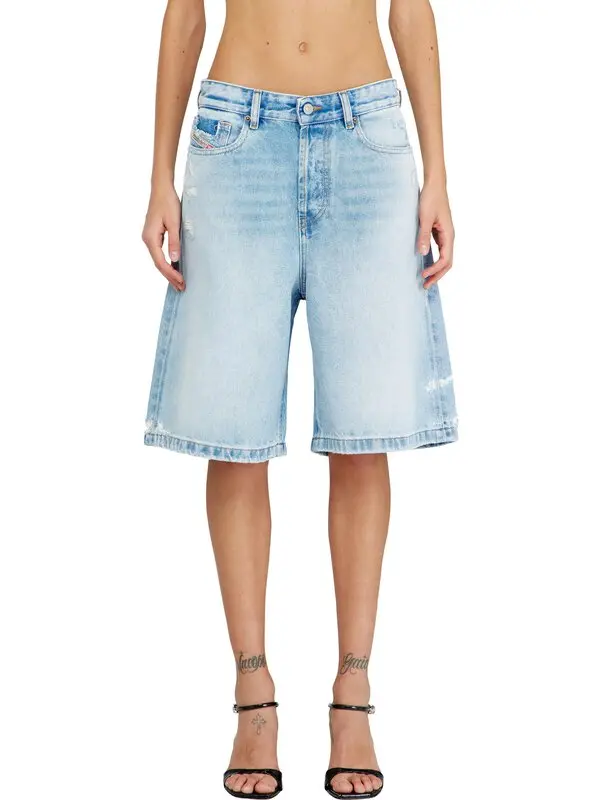 DIESEL® Relaxed-leg Distressed Denim Shorts - Blue