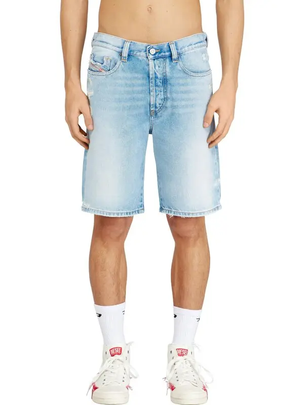 DIESEL® Distressed Straight Leg Denim Shorts - Blue