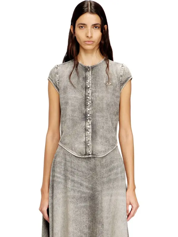 DIESEL® Short Sleeve Denim Shirt With Athletic Stripes - Grey