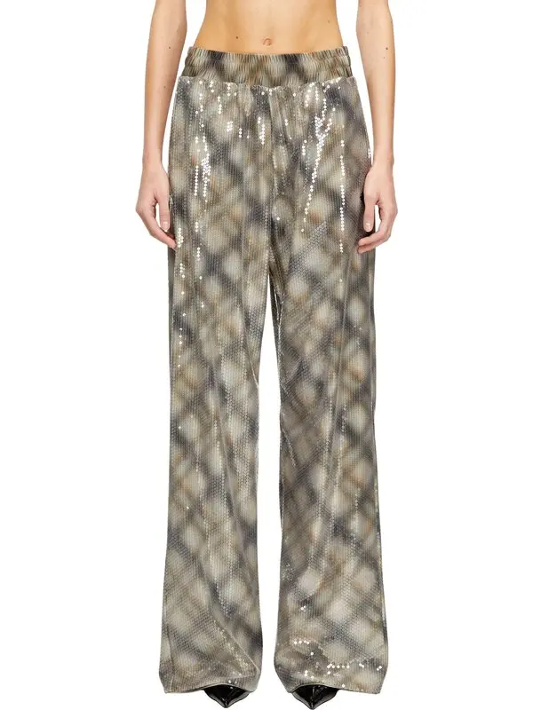 DIESEL® Sequined Plaid Wide Leg Pants - Multicolor