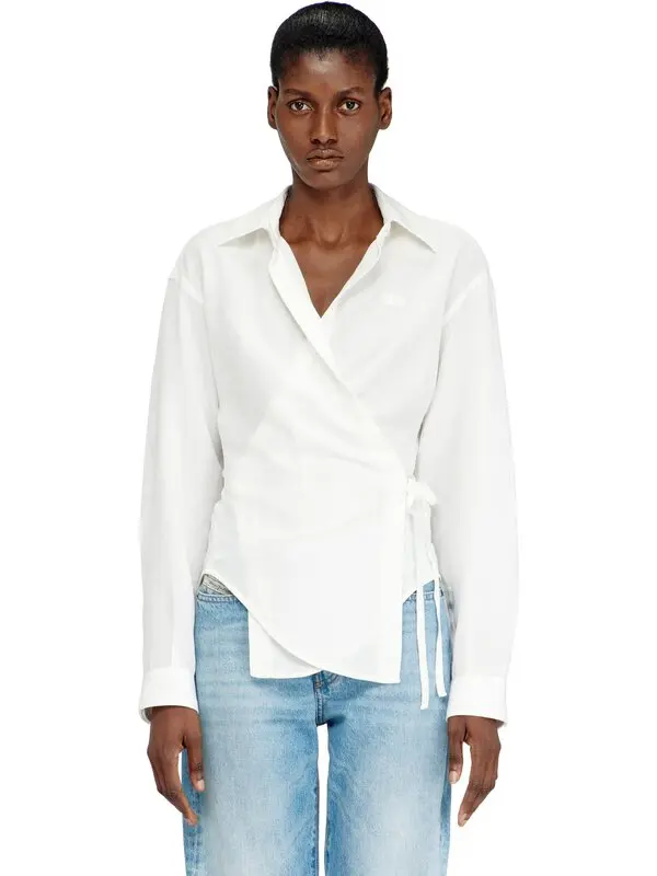 DIESEL® Linen-blend Wrap Shirt With Embroidered Detail - White