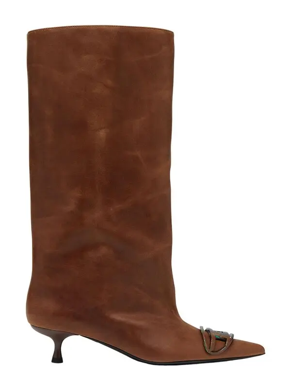 DIESEL® D-venus Knee-high Oiled Leather Boots - Brown