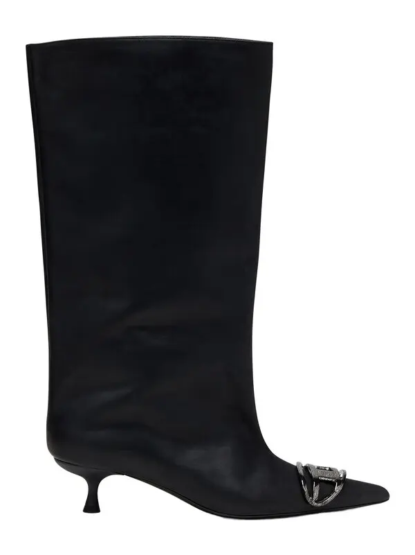 DIESEL® D-venus Knee-high Oiled Leather Boots - Black
