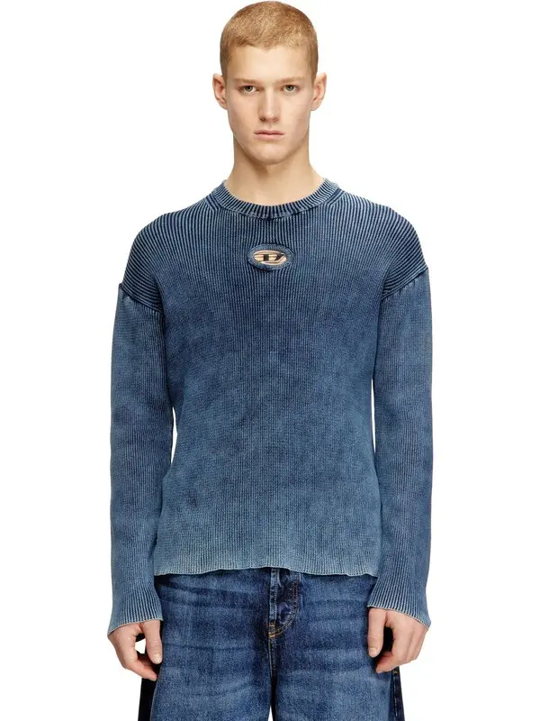 DIESEL® Cut-out Ribbed Jumper With Oval D Plaque - Blue