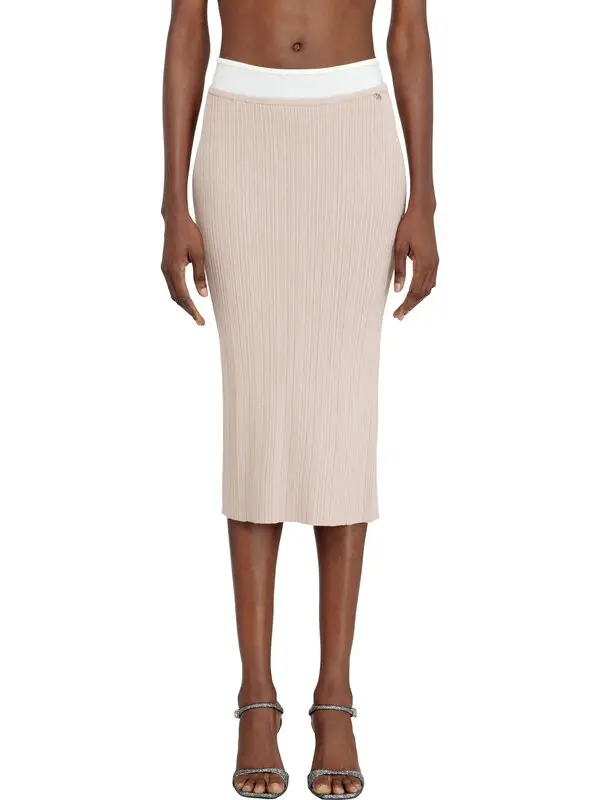 DIESEL® Ribbed Knit Midi Skirt With Contrast Waistband - Pink
