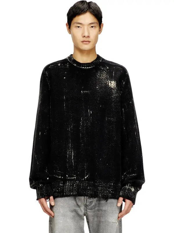 DIESEL® Distressed Wool Blend Jumper - Black