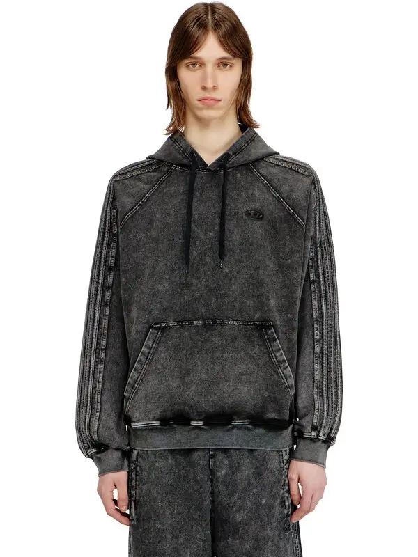 DIESEL® Washed Cotton Hoodie With Oval D Embroidery - Black