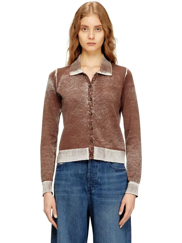 DIESEL® Cotton Cardigan With Distressed Reverse Print - Brown
