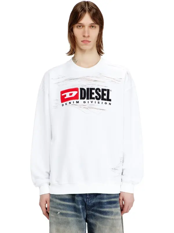 DIESEL® Devorée Floating Threads Sweatshirt - White