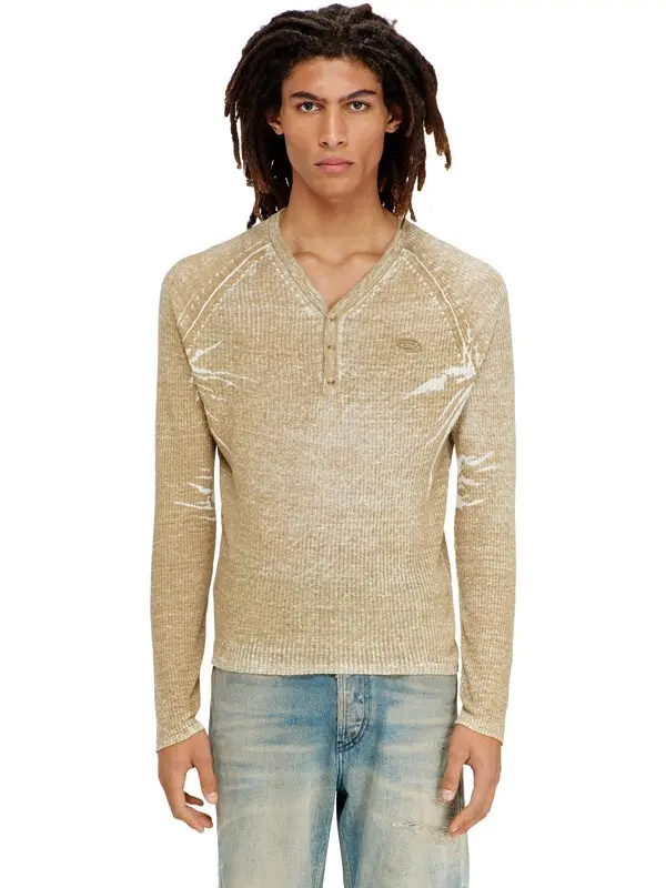 DIESEL® Rib-knitted Linen Henley Jumper - Brown