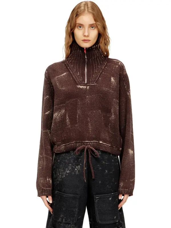 DIESEL® Distressed Half-zip Jumper - Brown
