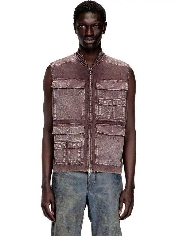 DIESEL® Zip-up Knitted Vest With Cargo Pockets - Brown