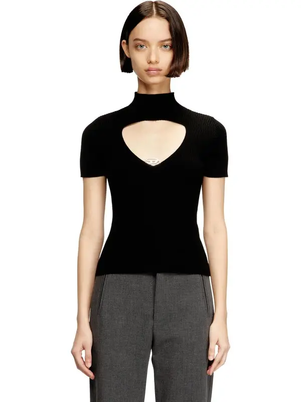 DIESEL® Cut-out Wool-knit Top - Black