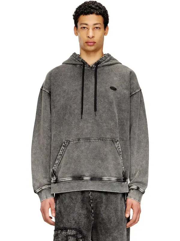 DIESEL® Oval D" Acid Washed Organic Cotton Hoodie - Grey