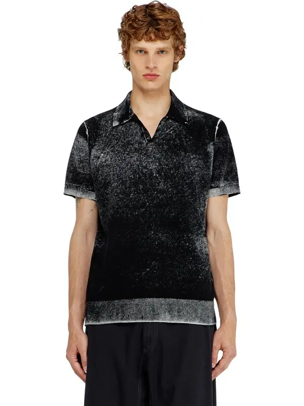 DIESEL® Knit Polo Shirt With Faded Reverse Print - Black