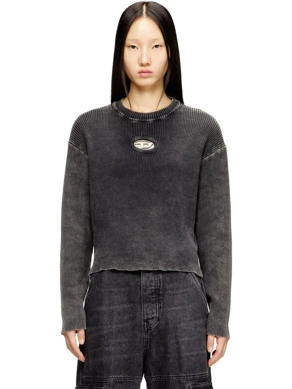 DIESEL® Ribbed Cut-out Jumper With Oval D Plaque - Grey