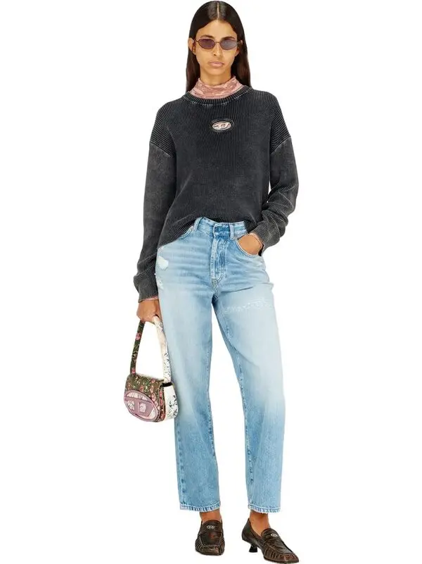 DIESEL® Ribbed Cut-out Jumper With Oval D Plaque - Grey
