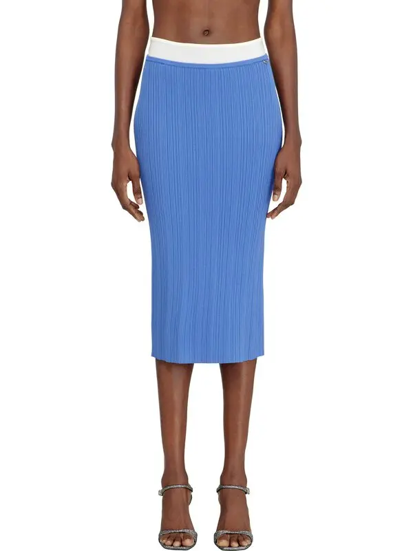 DIESEL® Ribbed Knit Midi Skirt With Contrast Waistband - Blue