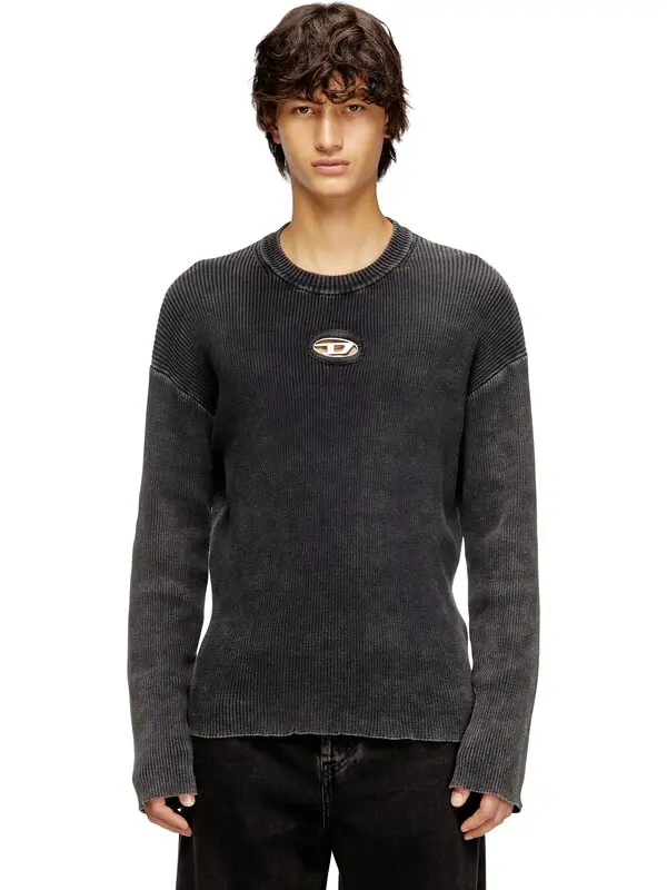 DIESEL® Cut-out Ribbed Jumper With Oval D Plaque - Grey