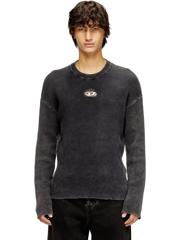 DIESEL® Cut-out Ribbed Jumper With Oval D Plaque - Grey