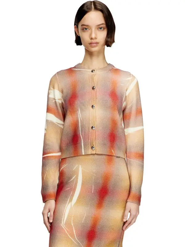 DIESEL® Distorted Check Print Wool Cardigan - Multicolor