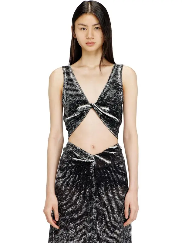 DIESEL® Twist-front Linen Tank With Reverse Print - Black