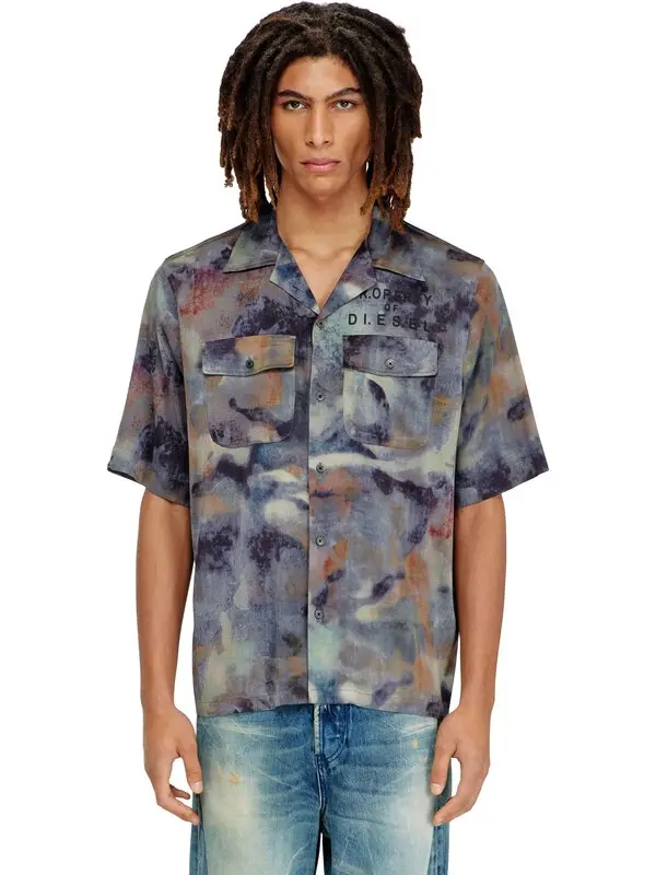 DIESEL® Satin Shirt With All-over Camo Print - Multicolor