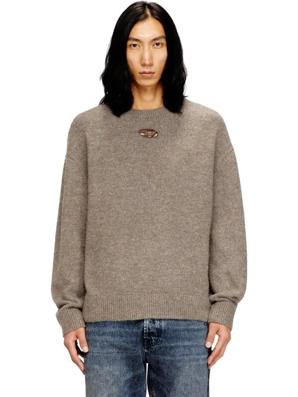 DIESEL® Wool And Alpaca Blend Jumper With Embroidered Oval D Logo - Beige