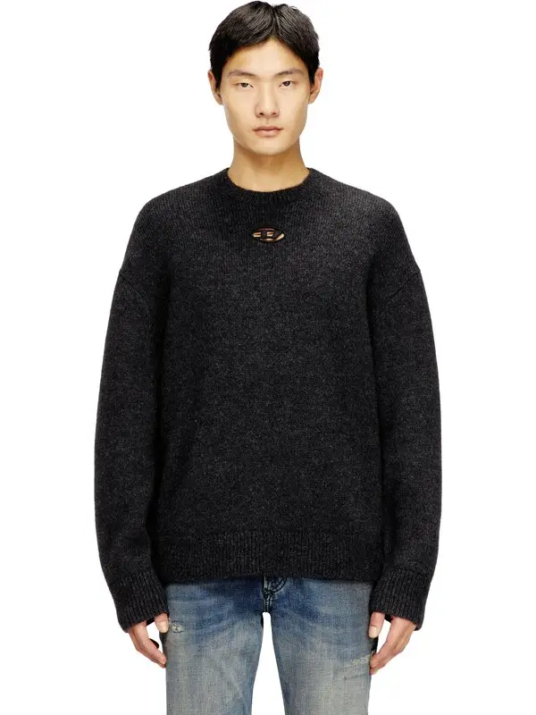 DIESEL® Wool And Alpaca Blend Jumper With Embroidered Oval D Logo - Black
