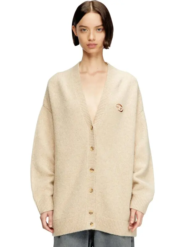 DIESEL® Wool And Alpaca Blend Cardigan With Embroidered Logo - Beige