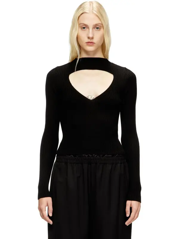 DIESEL® Ribbed Wool Jumper With Cut-out Detail - Black