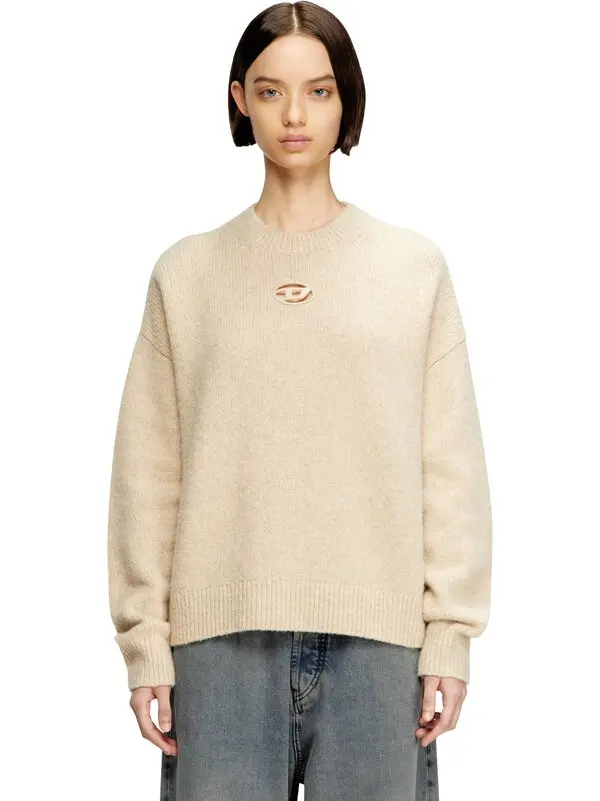 DIESEL® Wool And Alpaca Blend Jumper With Cut-out Oval D - Beige