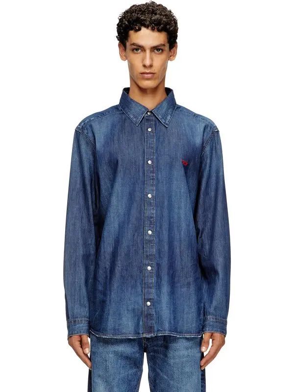 DIESEL® Denim Shirt With Embroidered Logo - Blue