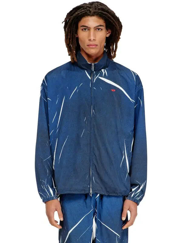DIESEL® Recycled Polyester Jacket With Denim-effect Print - Blue